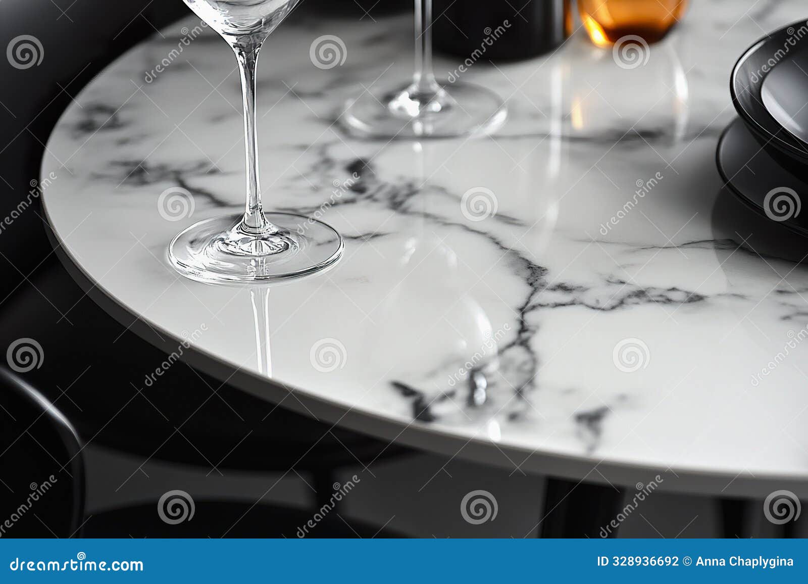 Elegant Marble Dining Table with Crystal Glasses and Modern Crockery ...