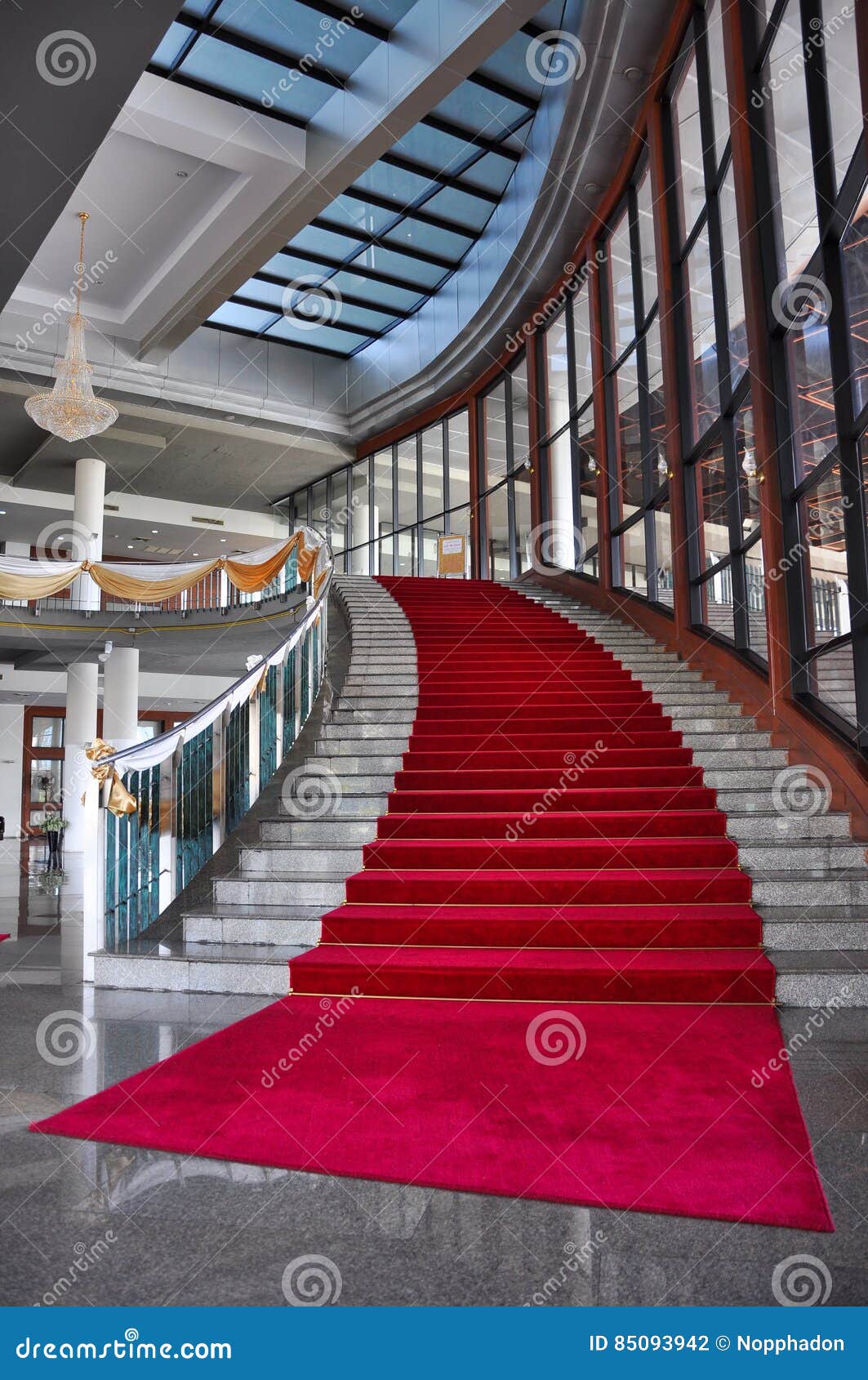 Elegant Marble Stairs with Red Carpet Stock Photo - Image of floor ...