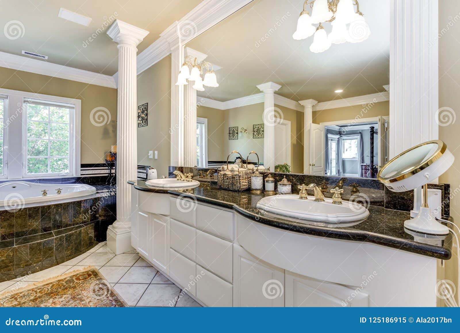 Elegant Master Bathroom with White Columns Stock Image - Image of ...