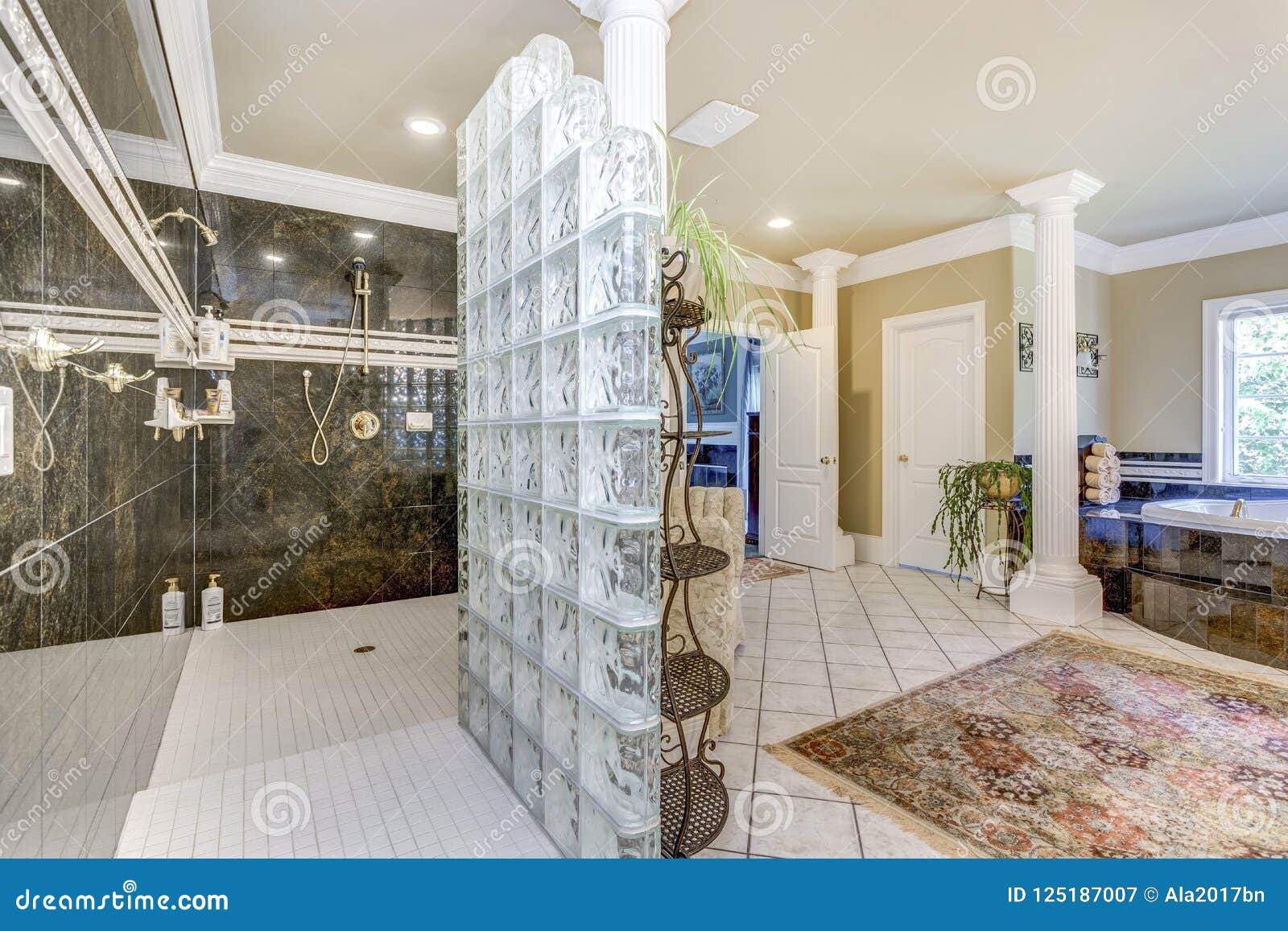 Elegant Master Bathroom with White Columns Stock Image - Image of ...