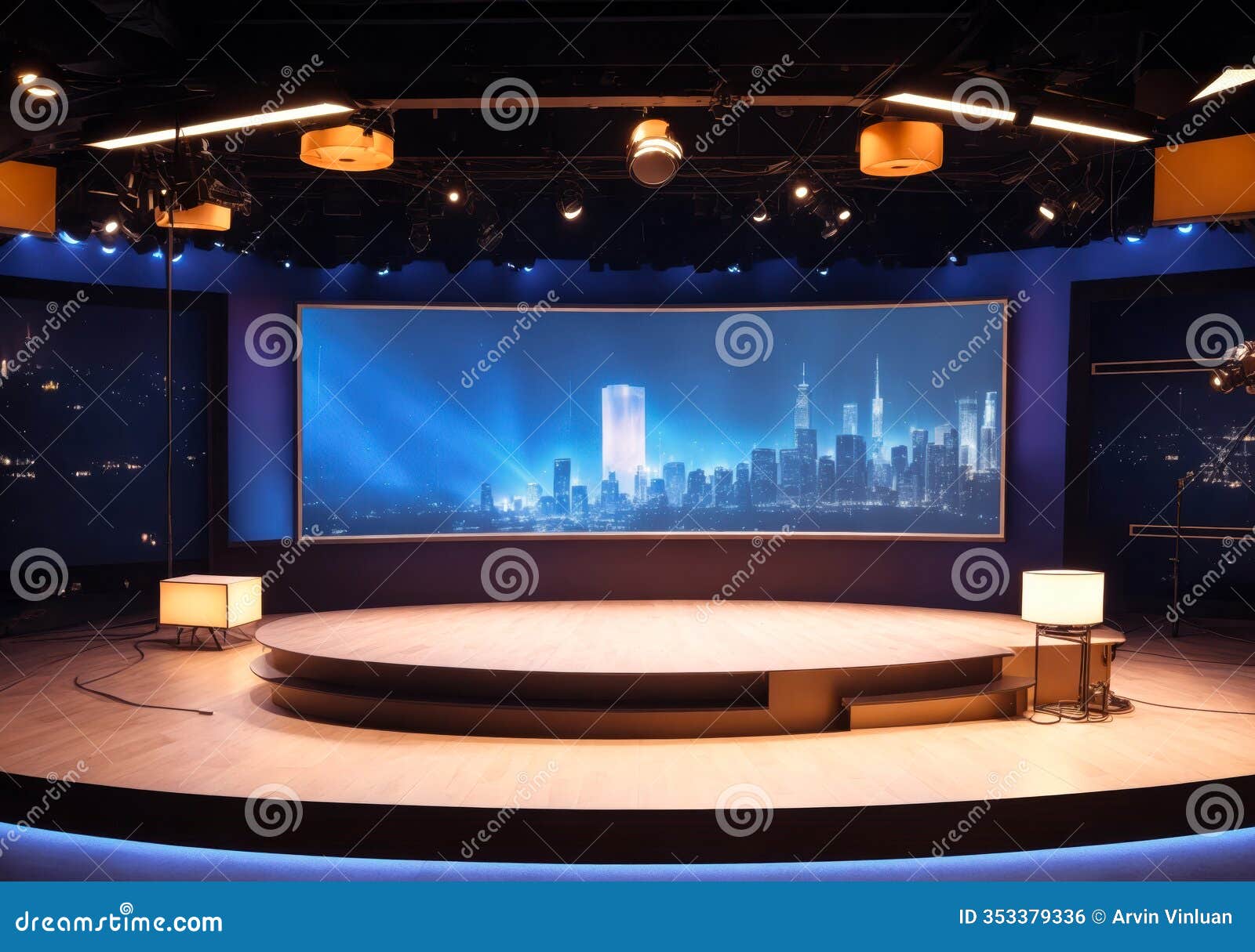 Elegant Media Studio With Dynamic Lighting Features Stock Photo | CartoonDealer.com #353379336