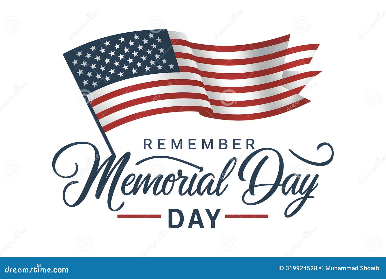 Elegant Memorial Day Design Capturing Patriotism with Flowing Flag and ...