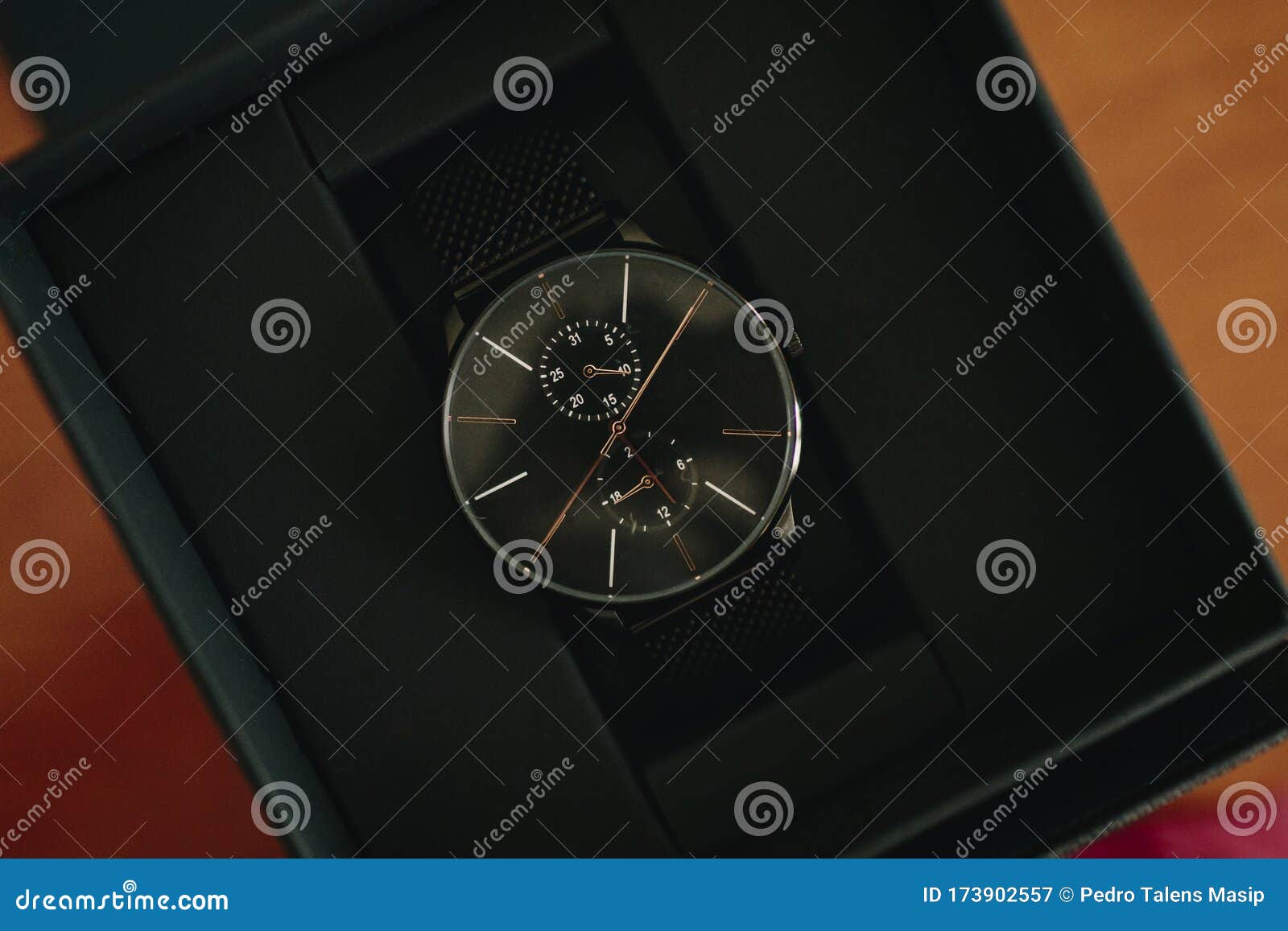 Elegant Men& X27;s Watch in Black Stock Image - Image of people ...