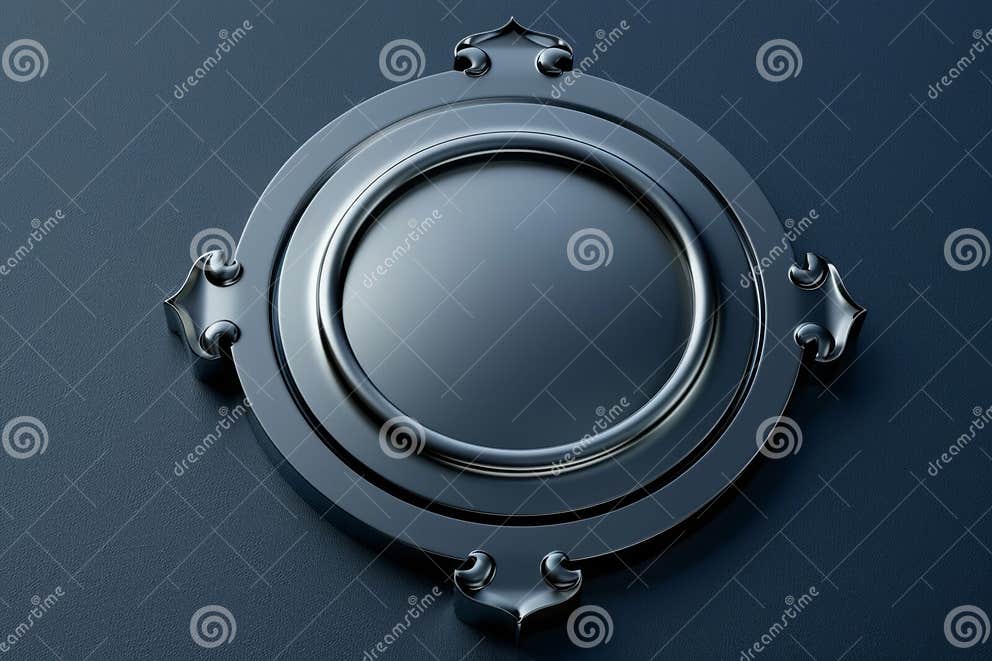 Elegant Metallic Round Frame Casting Shadow on Blue Background Stock ...