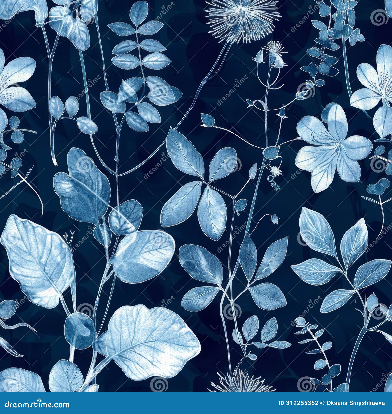 Elegant Midnight Blue Botanical Pattern with Floral Accents Stock Photo ...