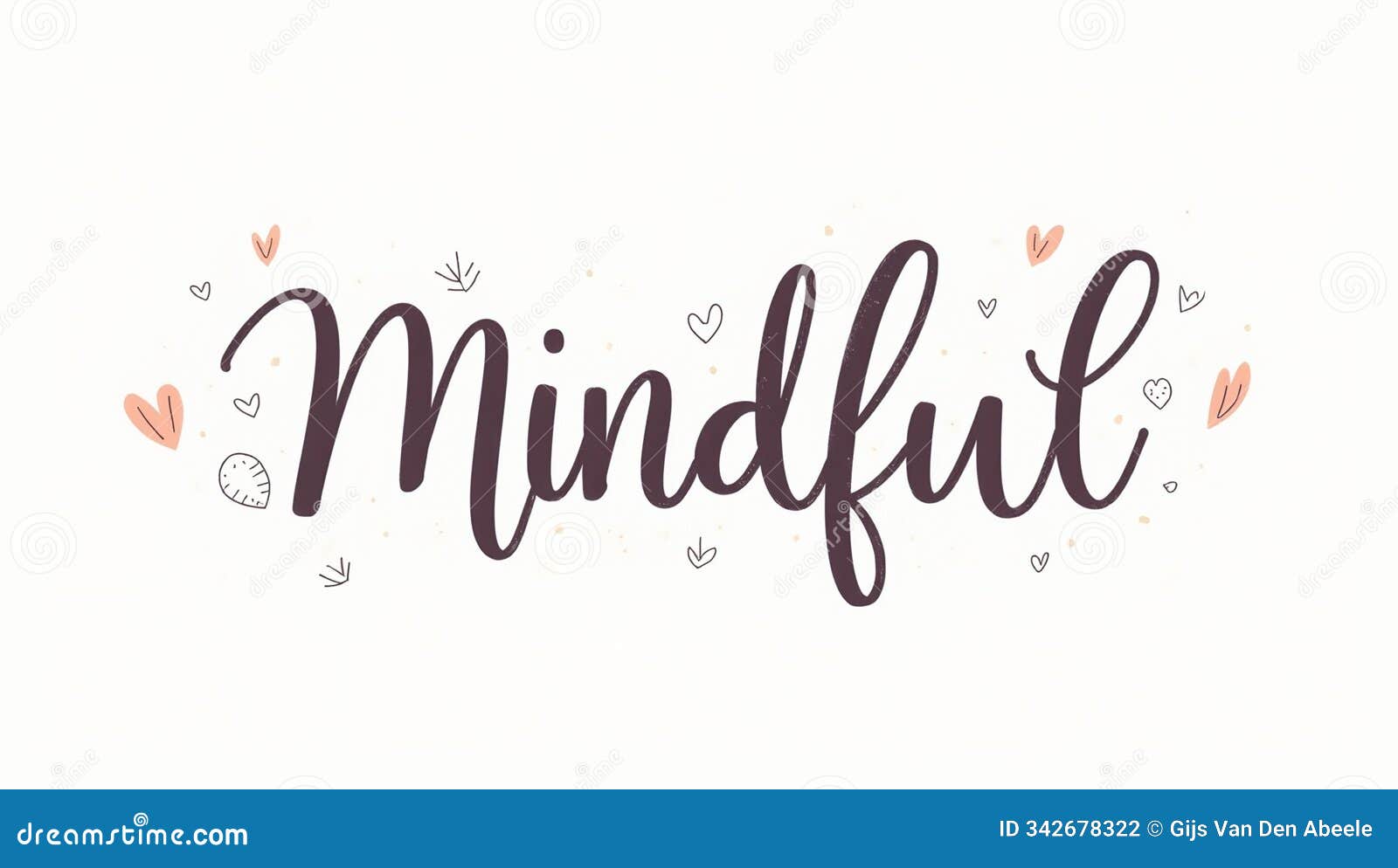 Elegant Mindful Script with Hearts and Leaves Doodles Stock ...