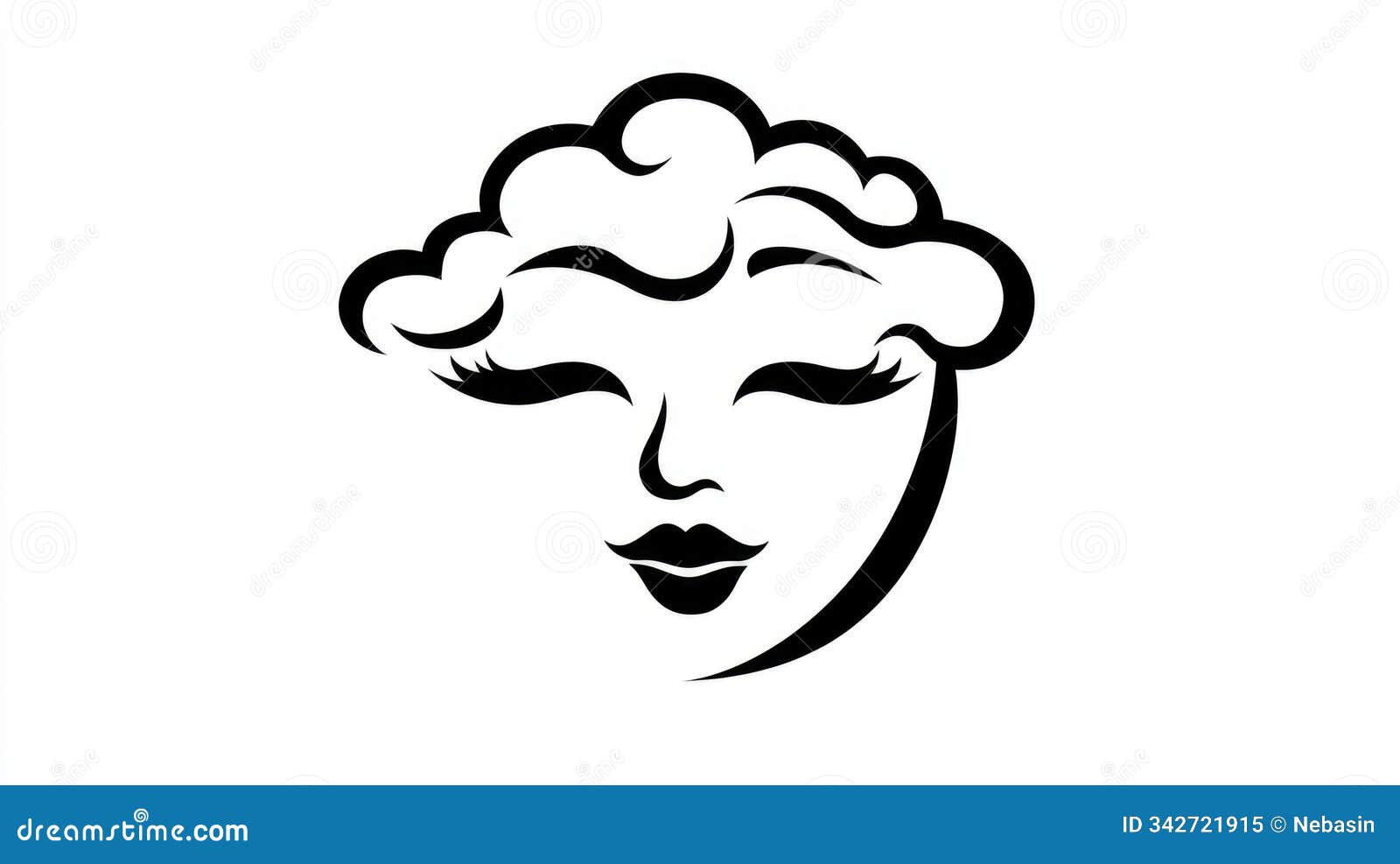 Elegant Minimalist Cloud Face Icon with Closed Eyes and Stylized Lips ...