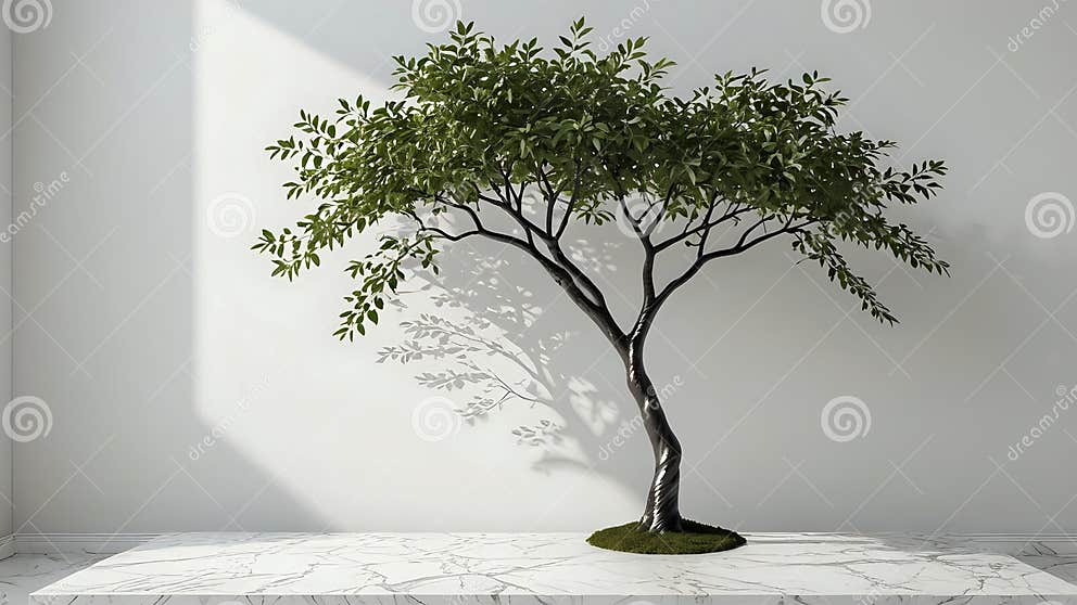 Elegant Minimalist Interior Design with Tree Stock Photo - Image of ...