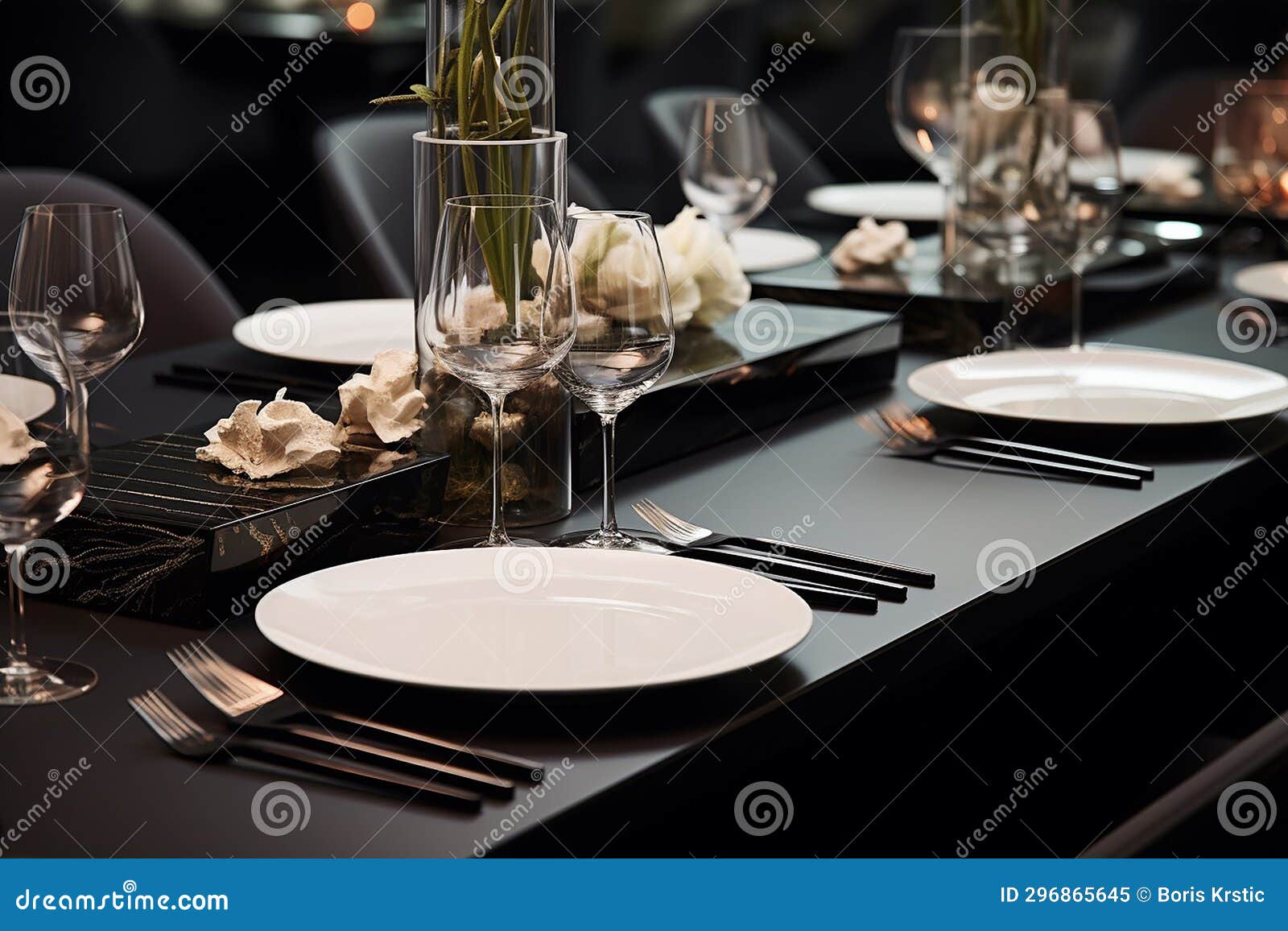 Elegant Minimalist Table Setting in Upscale Restaurant Stock Image ...