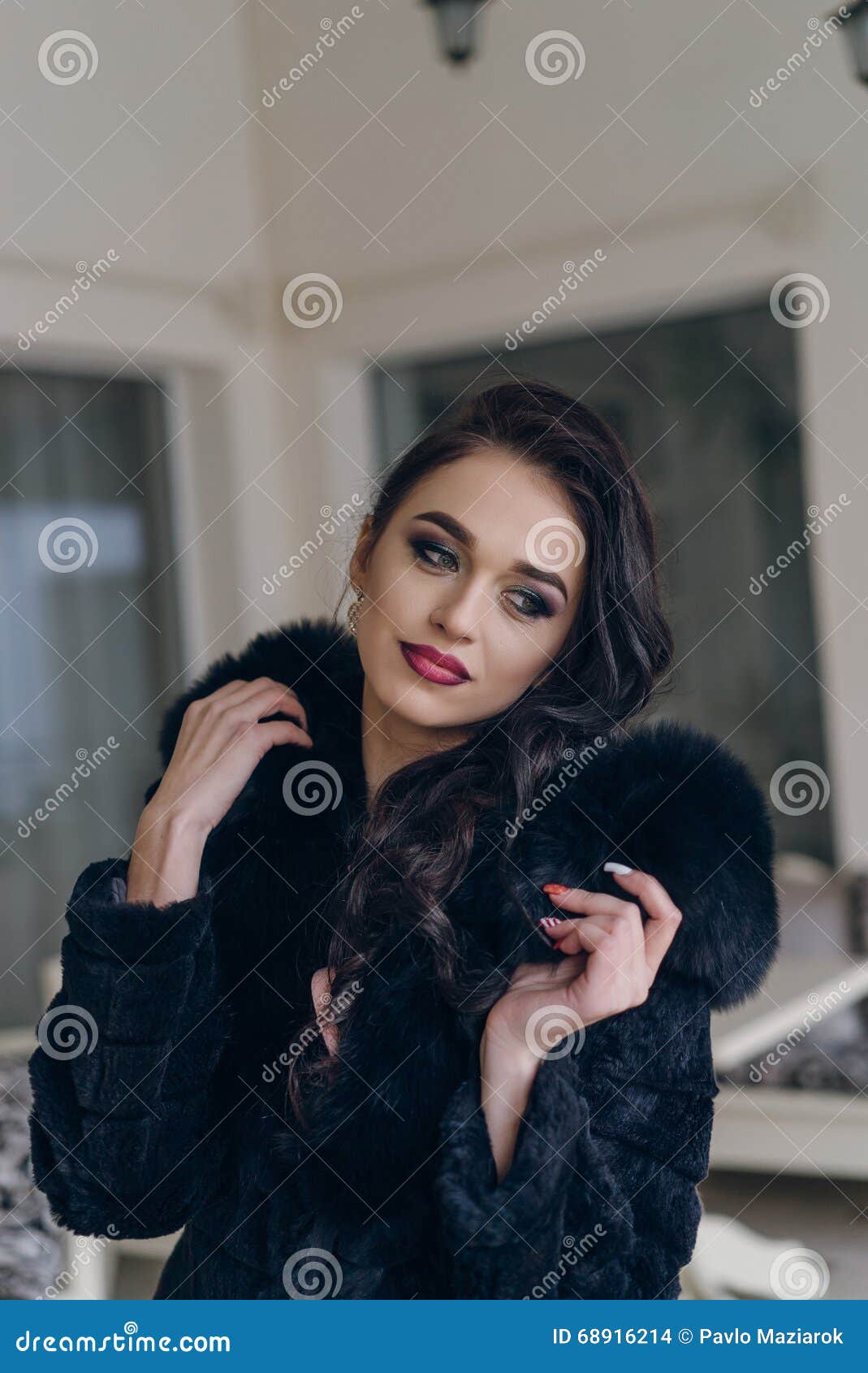 Elegant Model in Black Coat Stock Photo - Image of elegance, fright ...
