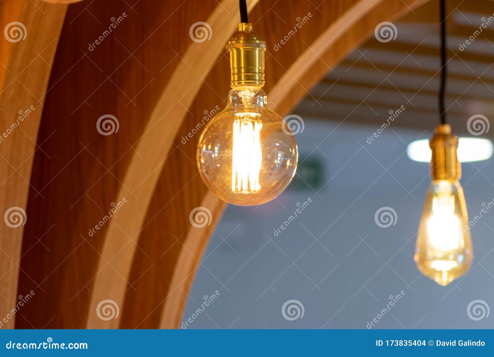 Elegant Modern Illuminated Light Bulb in Office Reception Stock Photo ...