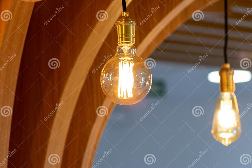 Elegant Modern Illuminated Light Bulb in Office Reception Stock Photo ...