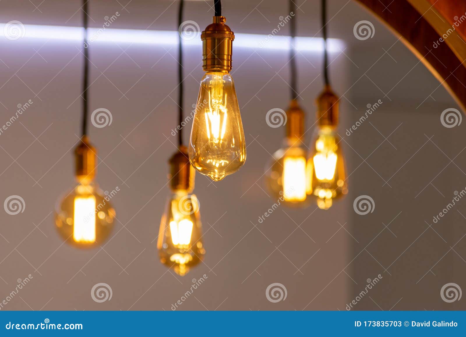 Elegant Modern Illuminated Light Bulb in Office Reception Stock Image ...