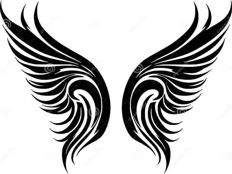 Angel Wings - Black and White Vector Illustration Stock Illustration ...