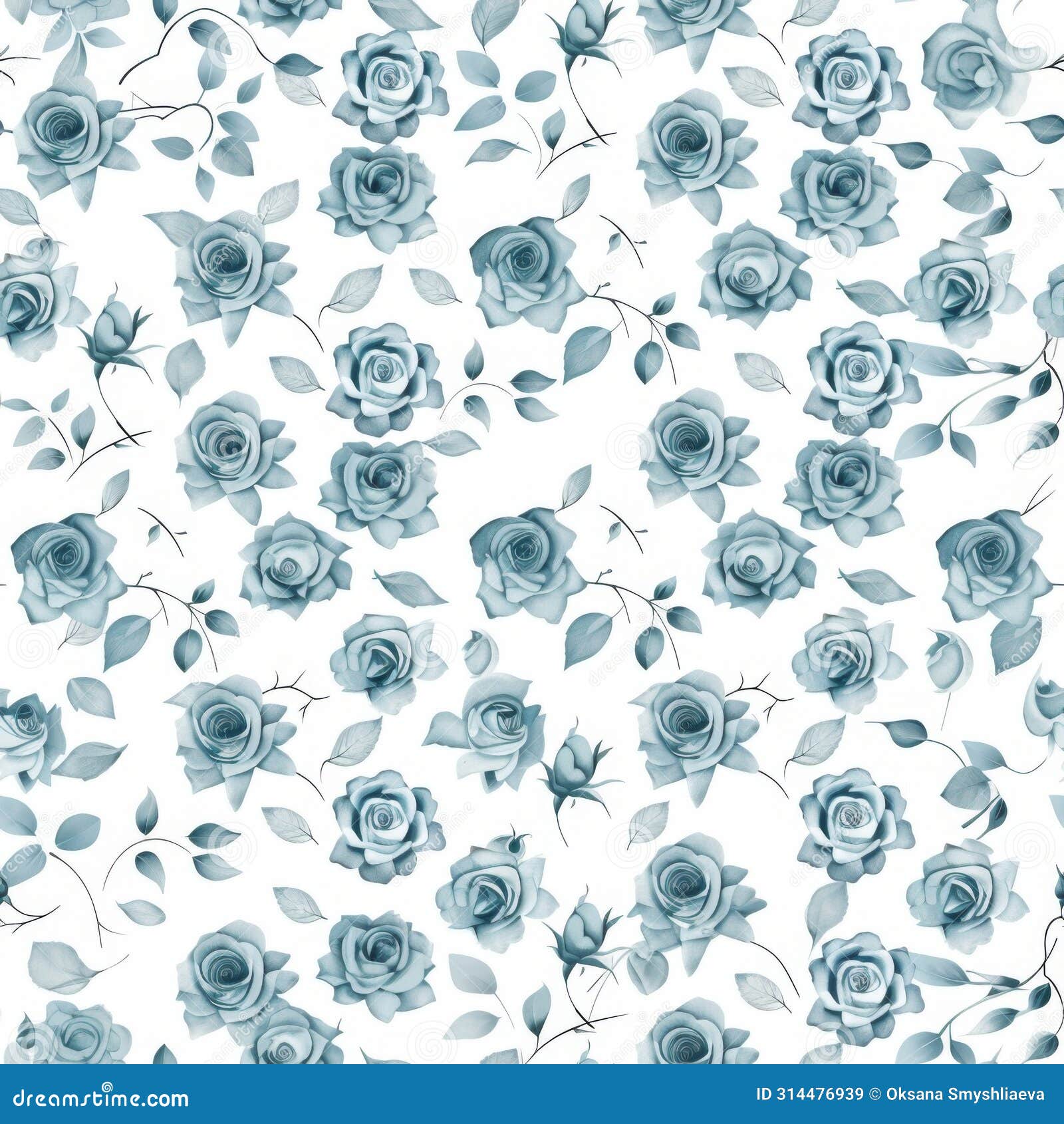 Elegant Monochrome Blue Roses Pattern for Design and Textile Stock ...
