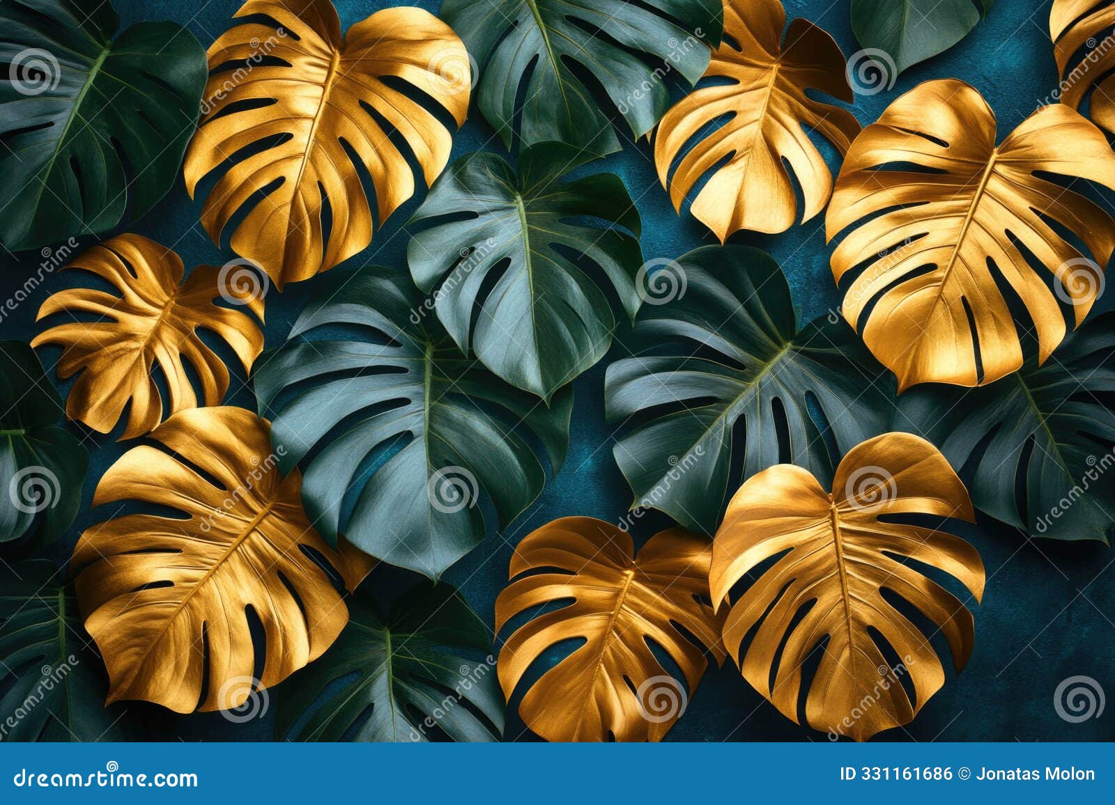 Elegant Monstera Leaf Border Frame with Gold Background Pattern â ...