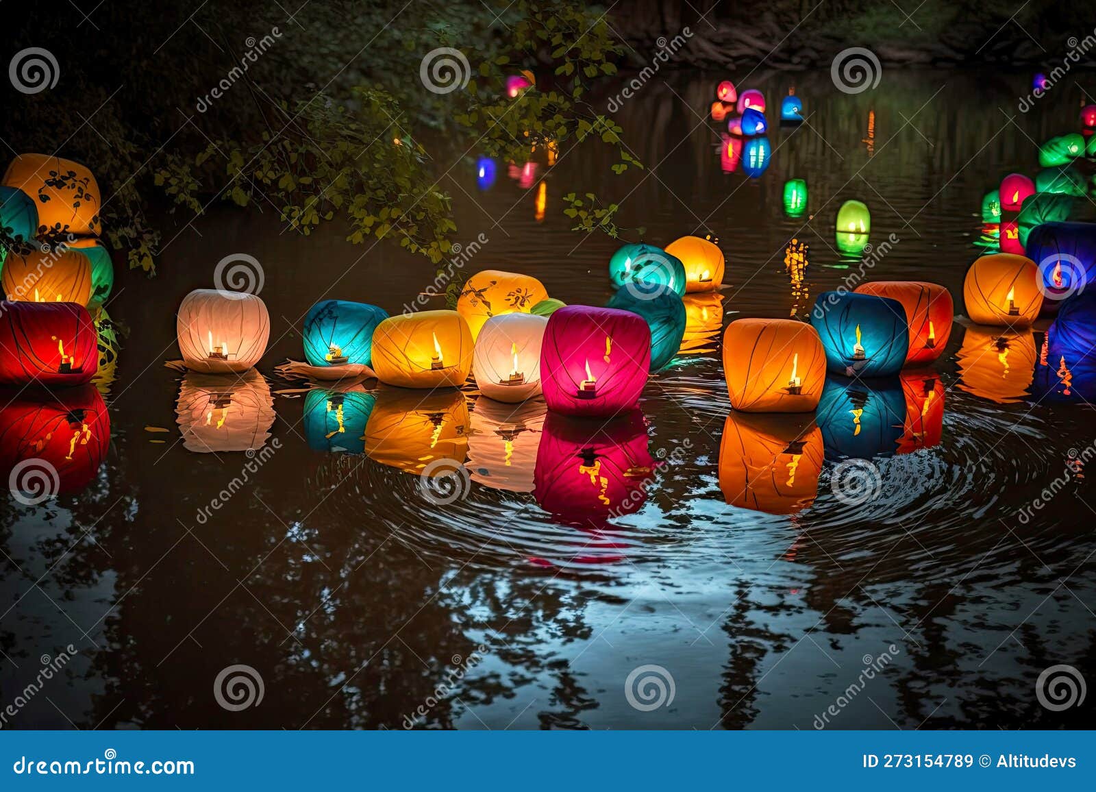 Elegant Multi-colored Floating Asian Lanterns Float on Water Stock ...