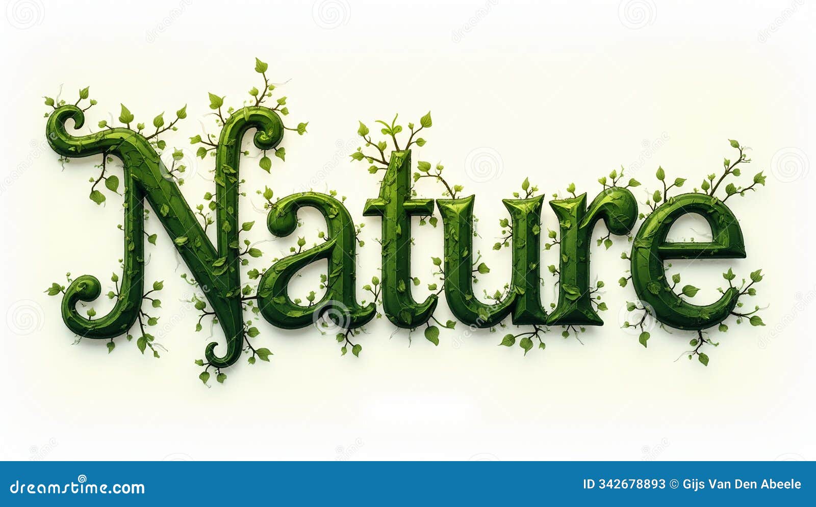 Elegant Nature Word in Leafy Script with Vines and Branches Stock ...