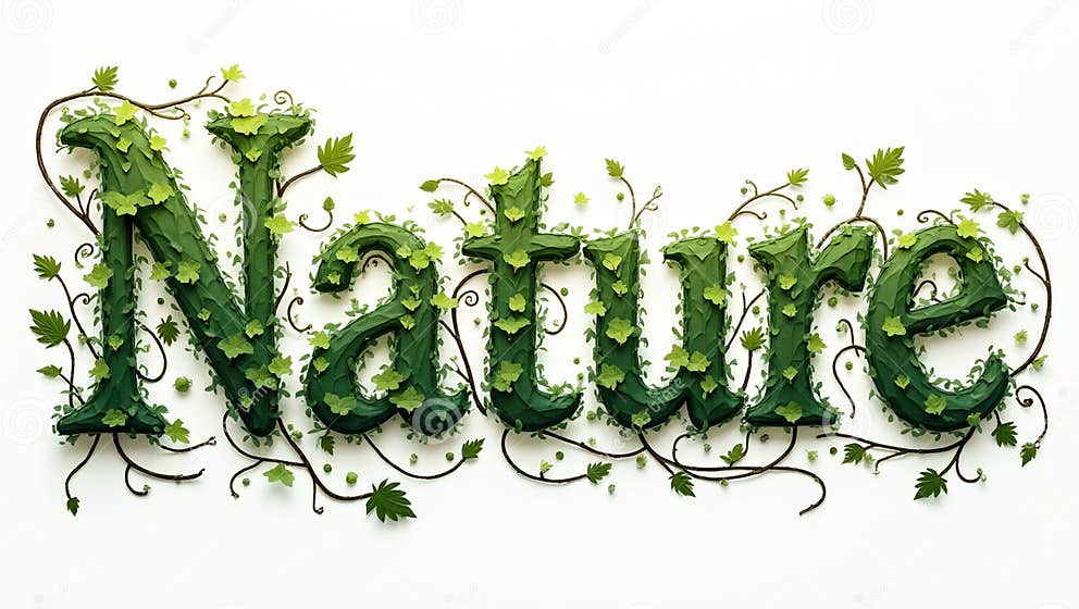 Elegant Nature Word in Leafy Script with Vines and Branches Stock ...