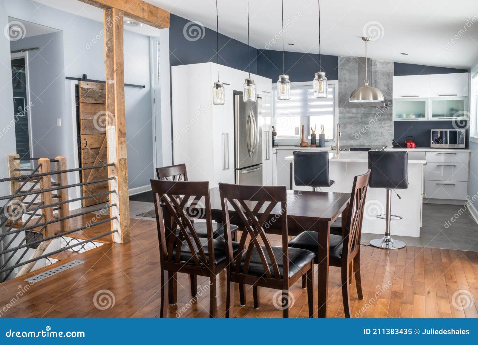 Elegant New Modern Home Dining Room and Kitchen Stock Image - Image of ...