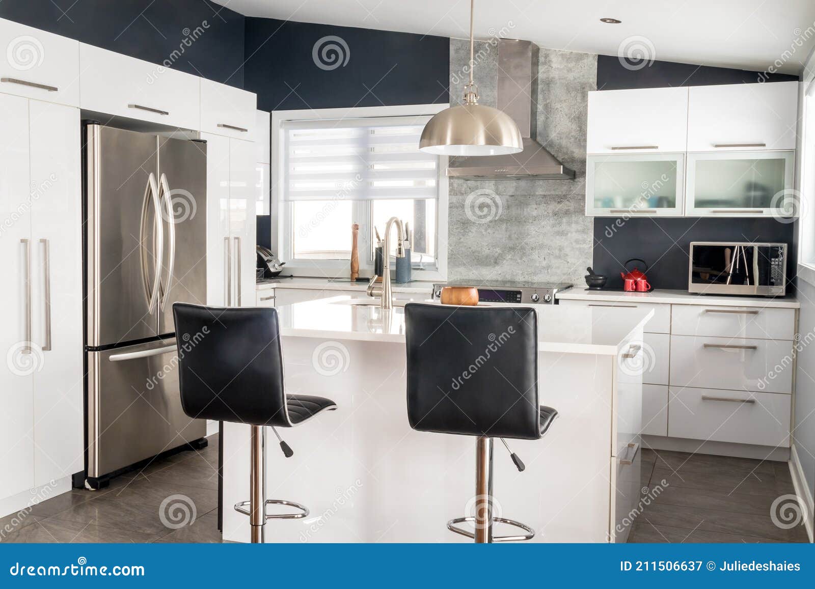 Elegant New Modern Home Dining Room and Kitchen Stock Image - Image of ...