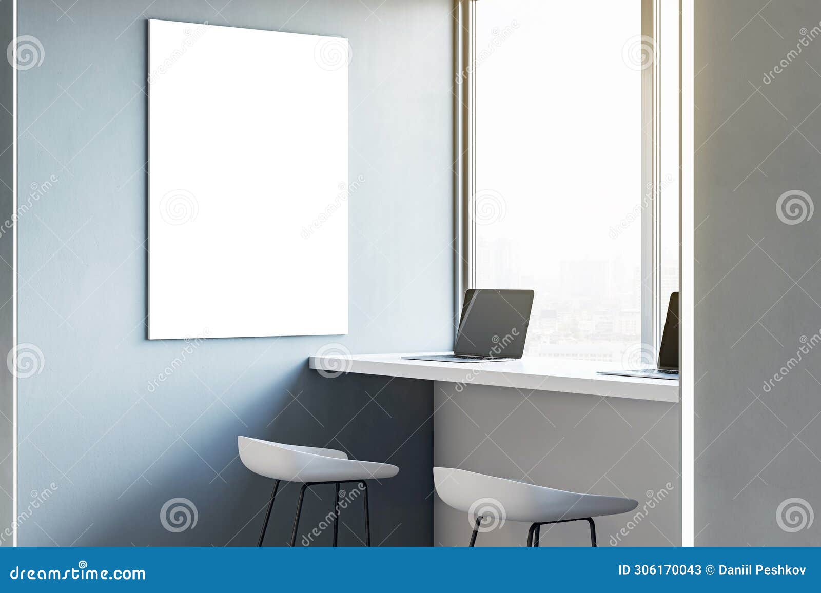 Elegant Office Interior with Wall Mounted Shelves and Ambient Lighting ...