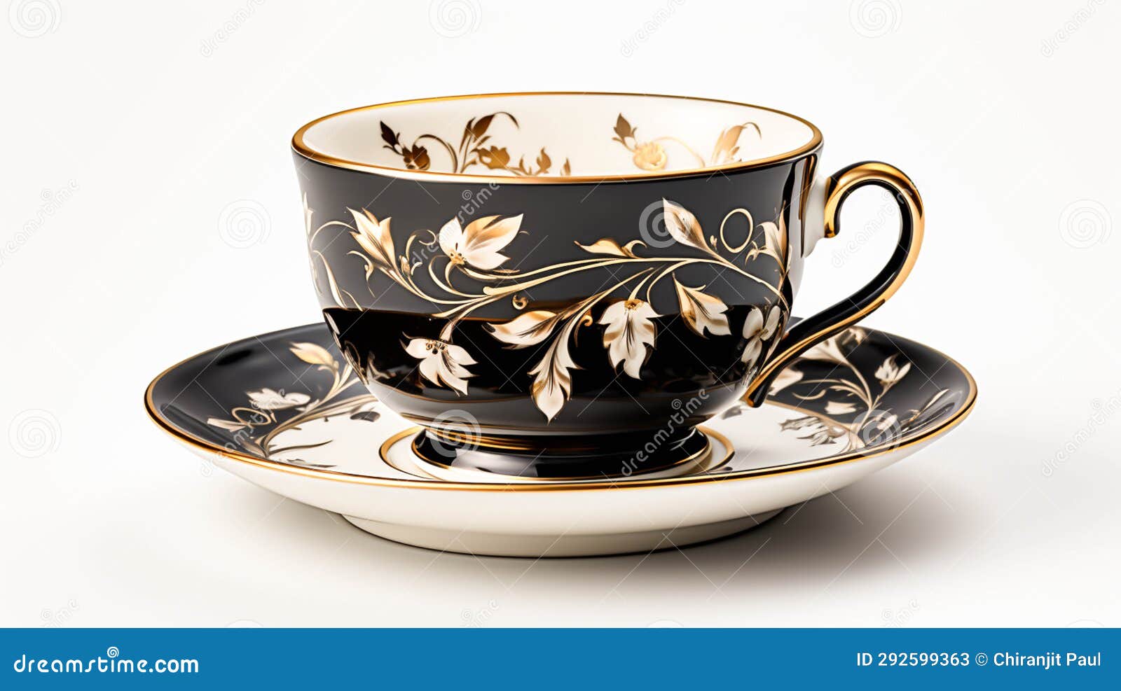 An Elegant Old Fashioned Coffee Cup Black and Shiny on Saucer Stock ...