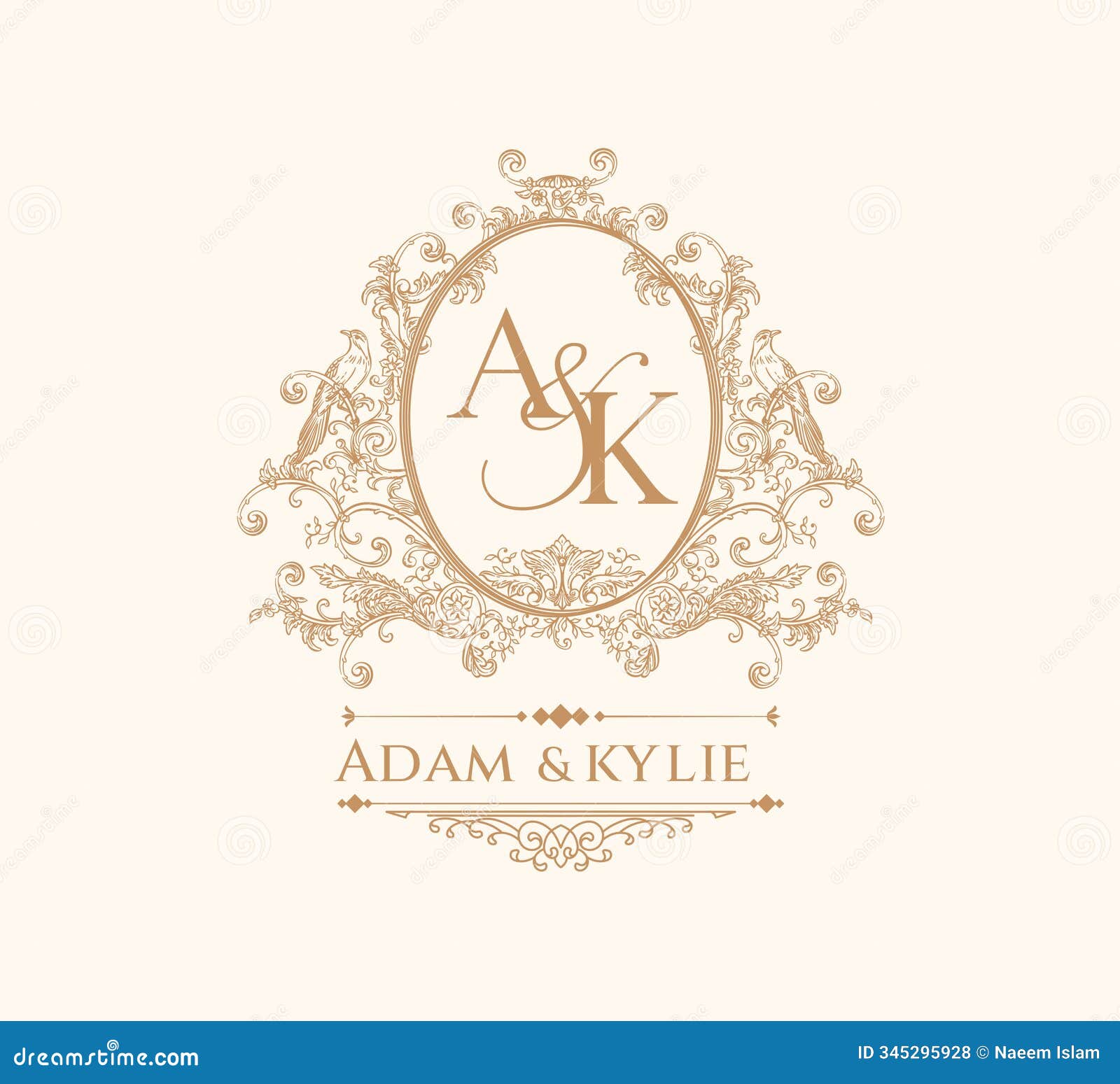 Elegant Ornate Wedding Crest Monogram Stock Vector - Illustration of ...