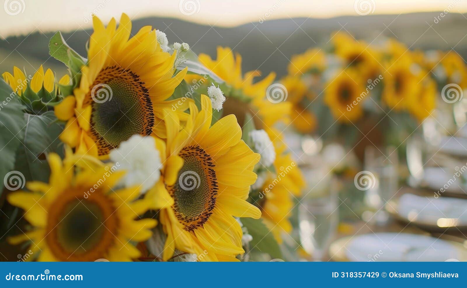 Elegant Outdoor Sunflower Table Setting at Sunset Stock Image - Image ...