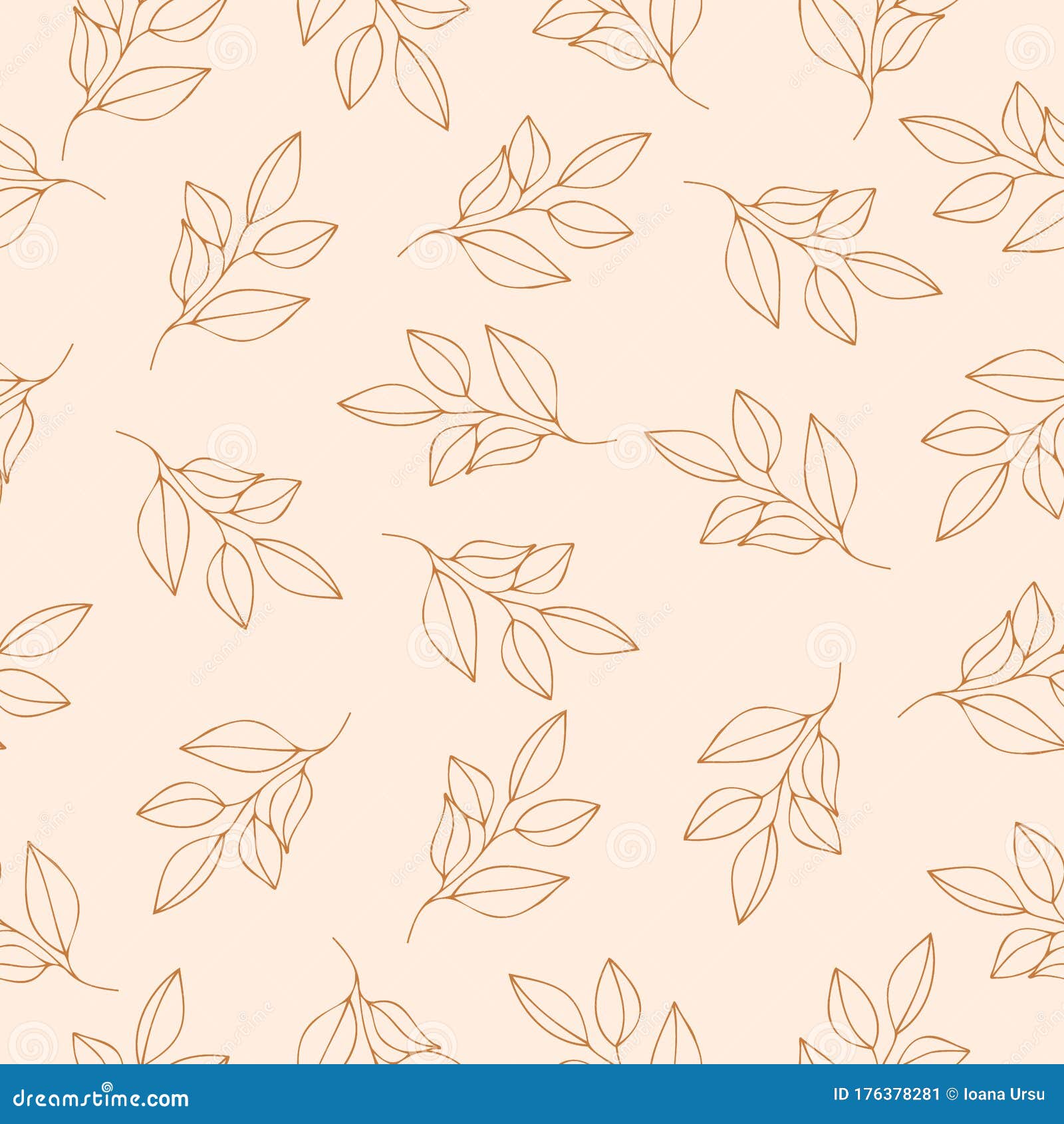 Elegant Outline Leaf Background, Seamless Repeat Pattern with Leaves ...