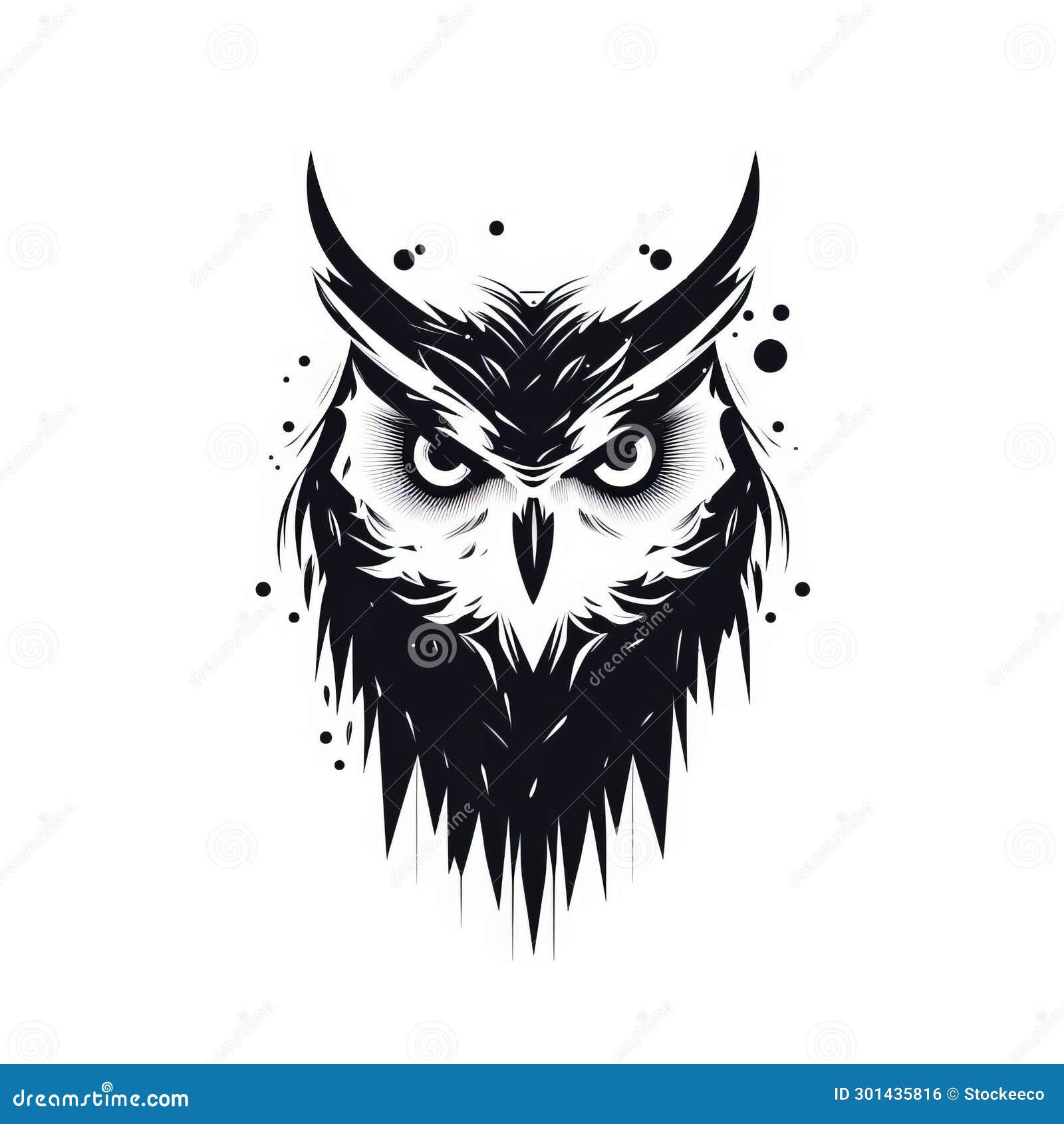 Elegant Owl Tattoo Illustration with Splash Patterns and Negative Space ...