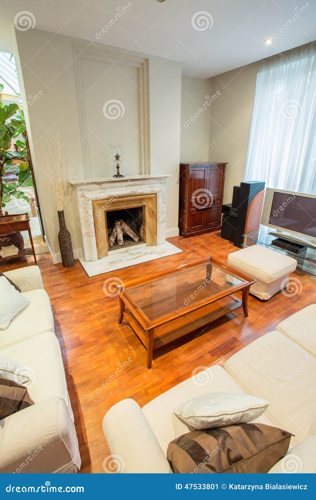 Elegant Parlor with Fireplace Stock Image - Image of lounge, detail ...
