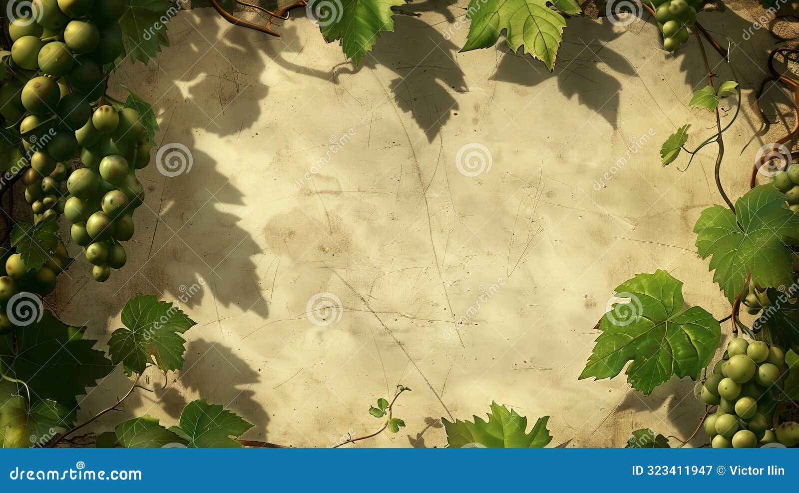 Elegant Pastel Frame with Grapevine Leaves and Green Grape Clusters for ...