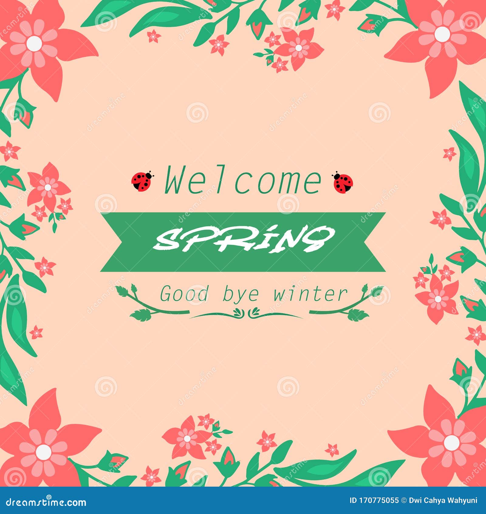 Elegant Pattern of Leaf and Flower Frame, for Welcome Spring Invitation ...