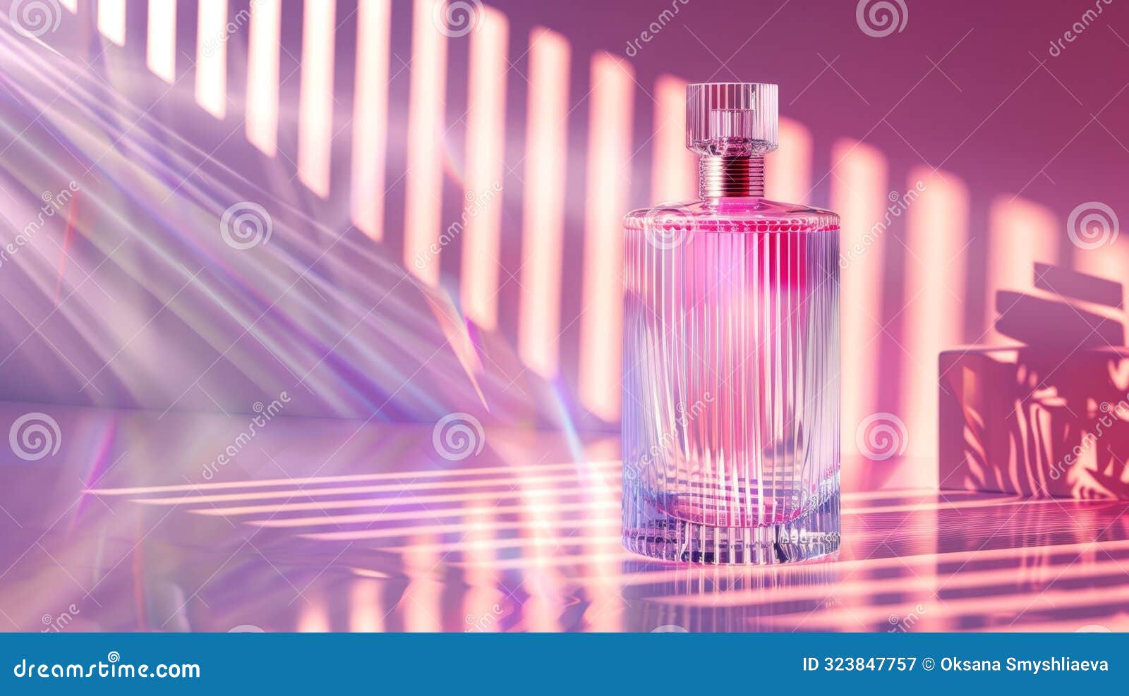 Elegant Perfume Bottle Illuminated with Pink Neon Light Stock ...