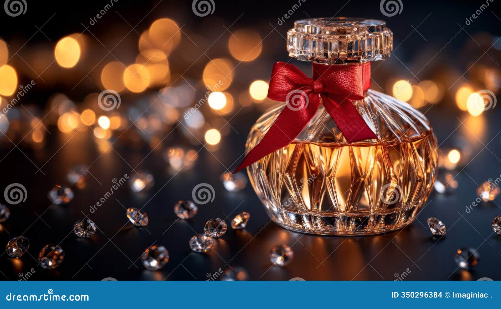 Elegant Perfume Bottle with Red Bow and Diamonds Stock Illustration ...