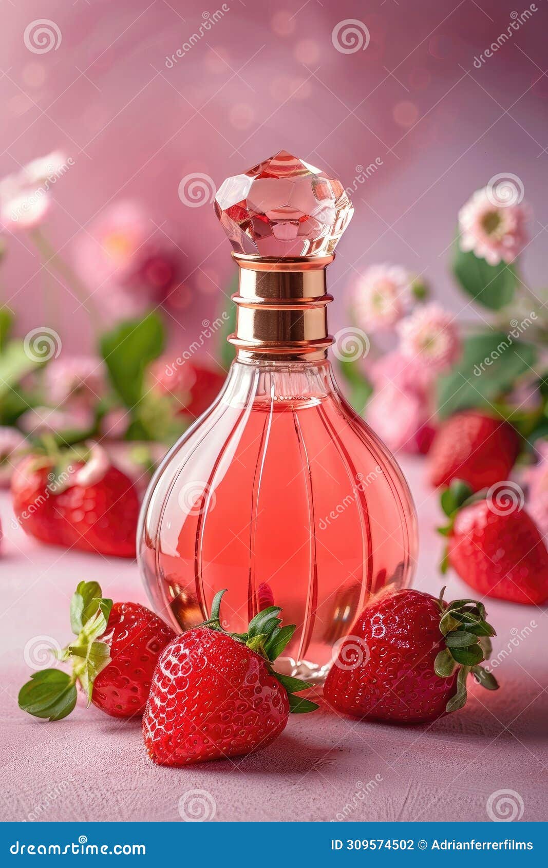 Elegant Perfume Bottle Surrounded by Strawberries and Flowers. Stock ...