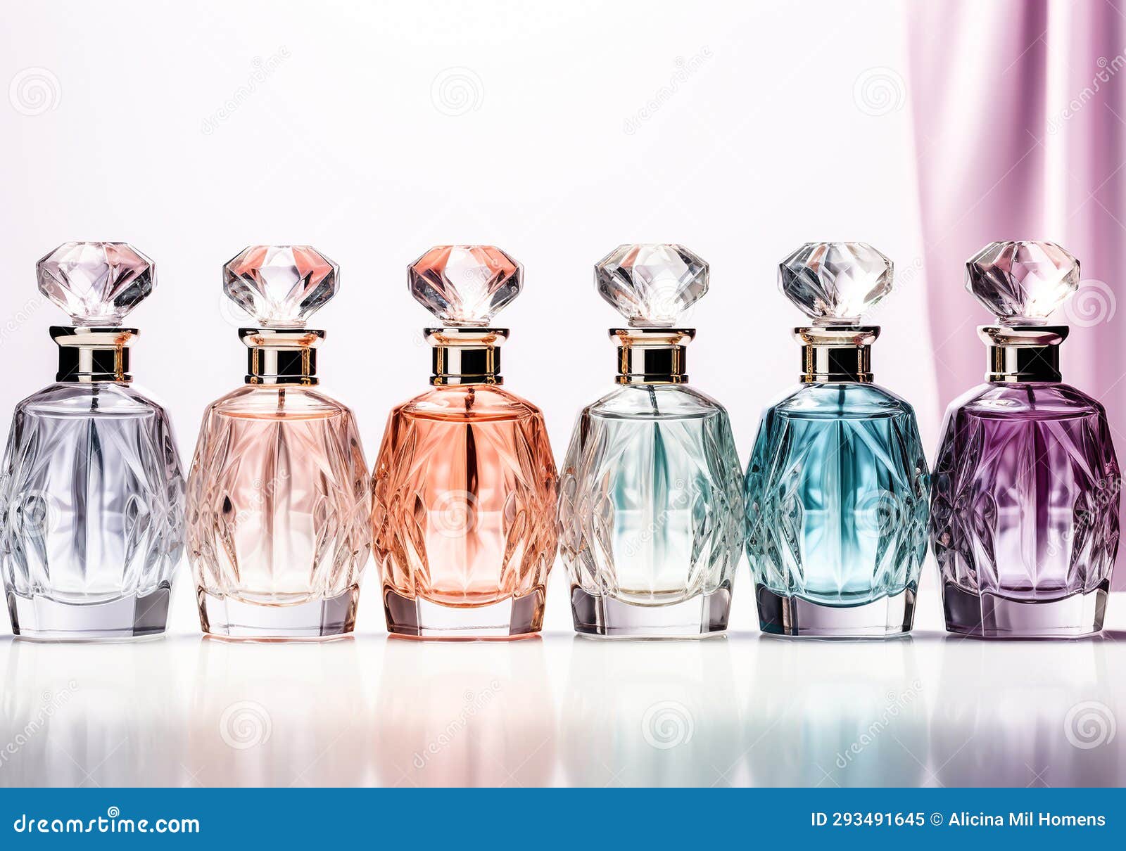 Elegant Perfume Bottles, with Different Fragrances, on a White ...