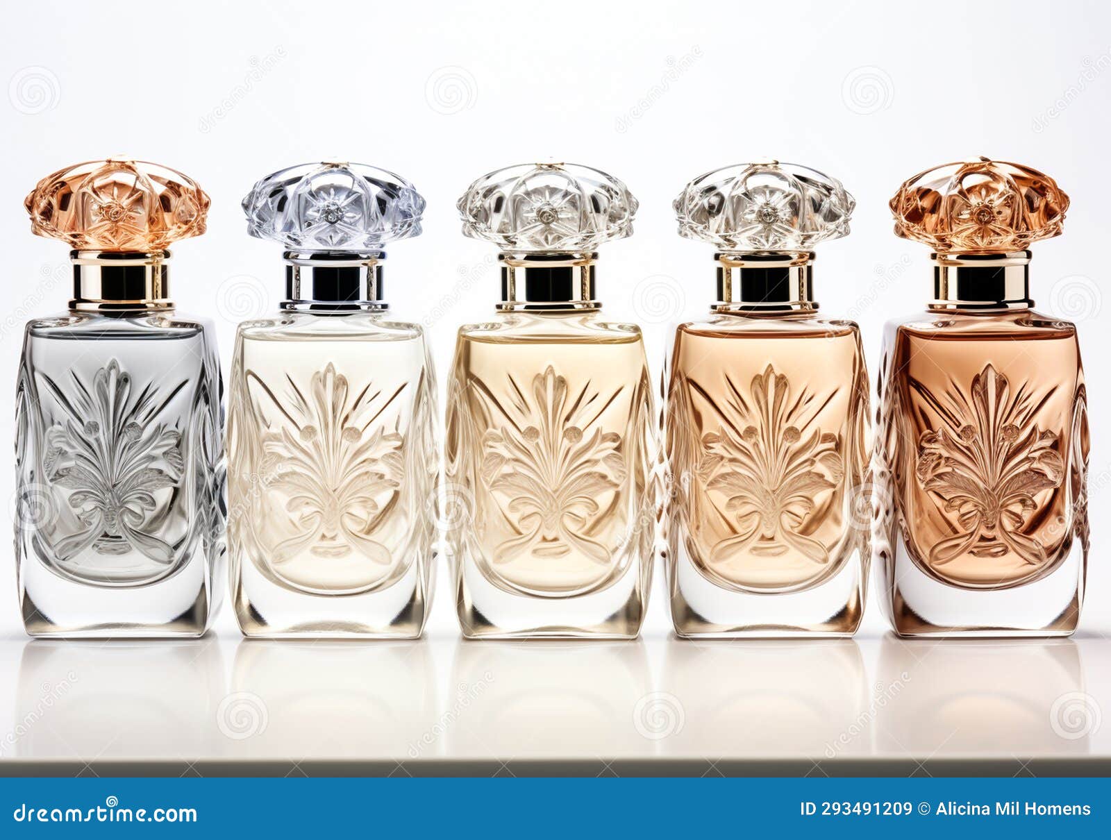 Elegant Perfume Bottles, with Different Fragrances, on a White ...