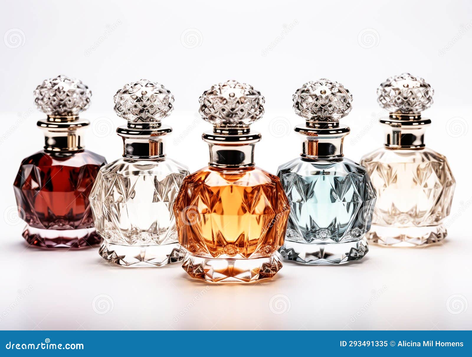 Elegant Perfume Bottles, with Different Fragrances, on a White ...