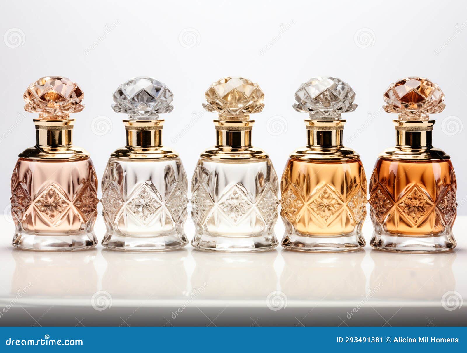 Elegant Perfume Bottles, with Different Fragrances, on a White ...