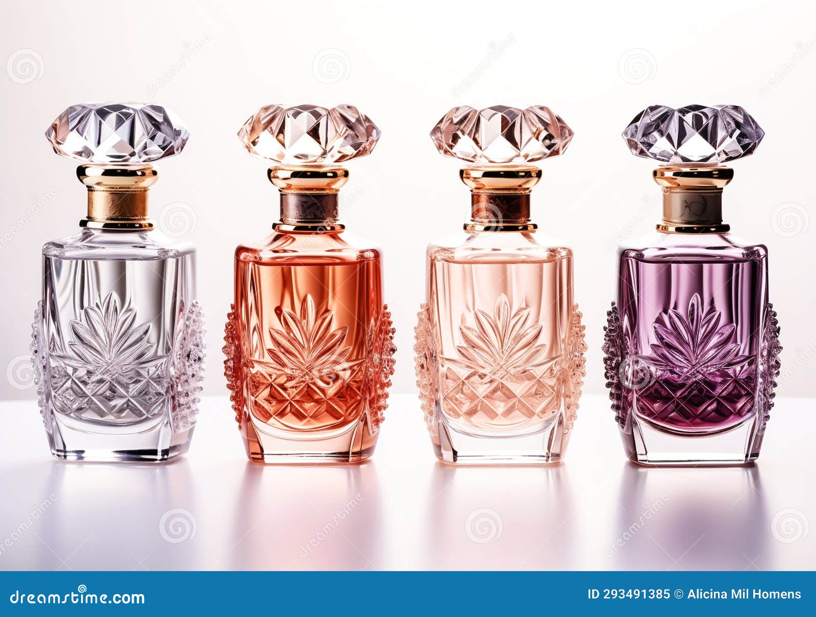 Elegant Perfume Bottles, with Different Fragrances, on a White ...
