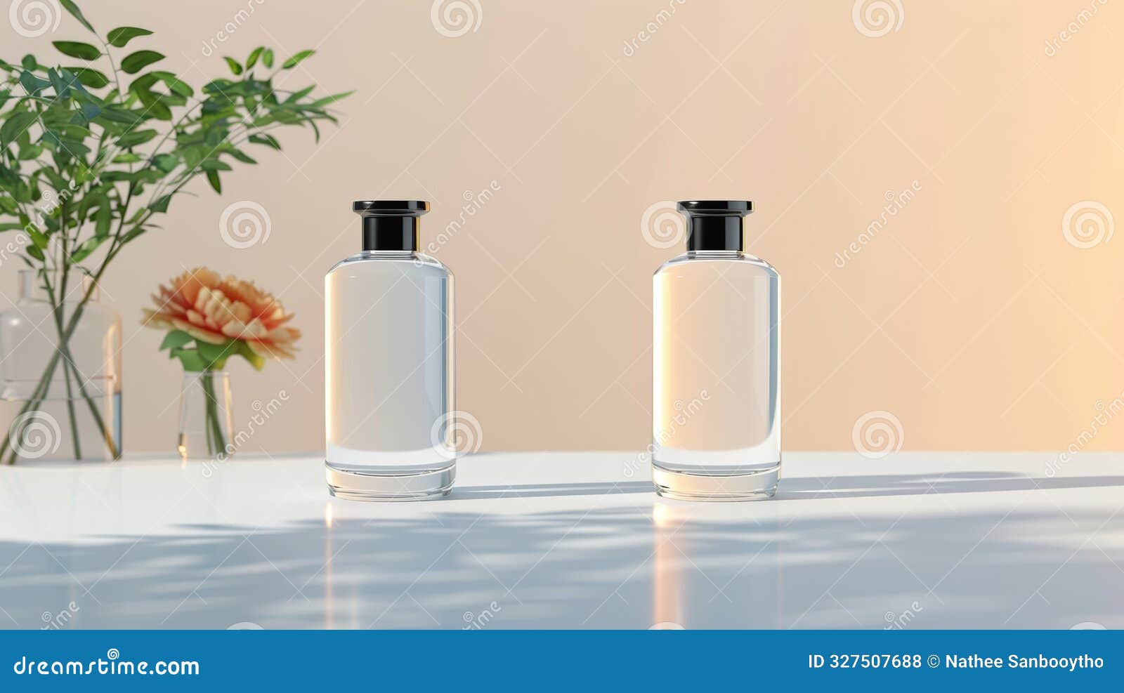 Elegant Perfume Bottles on Table Stock Illustration - Illustration of ...