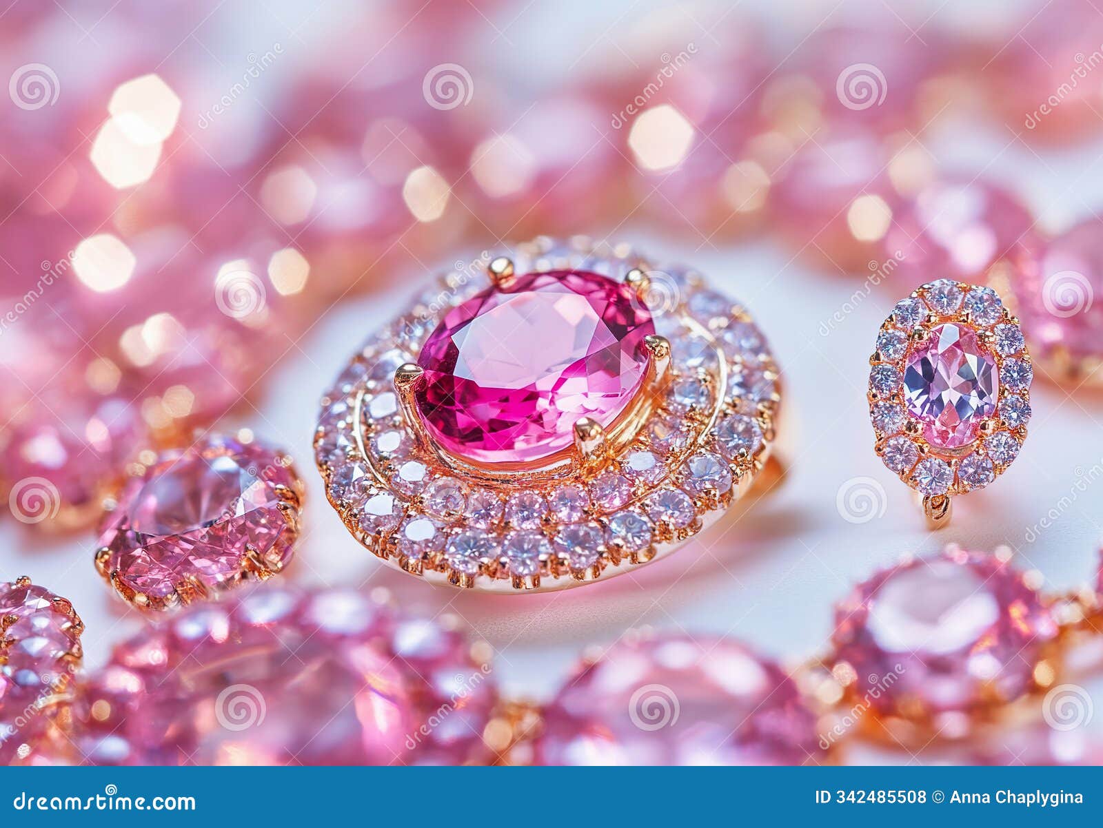 Elegant Pink and Gold Jewelry Set Featuring Ruby Ring and Matching ...