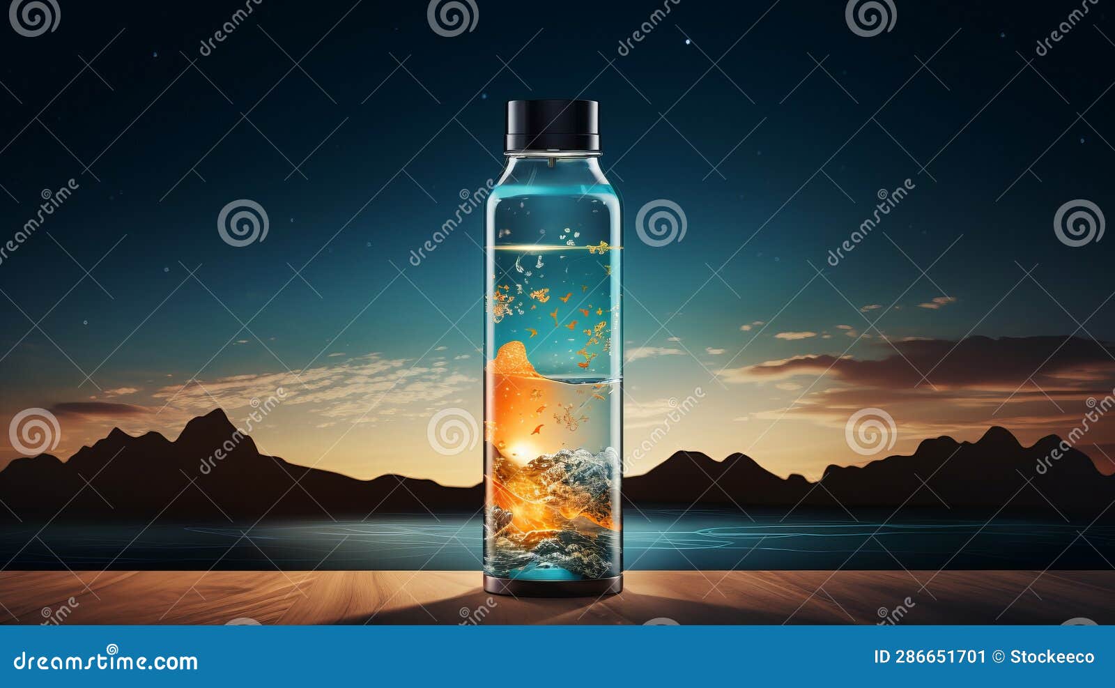 Elegant Plastic Water Bottle with Realistic and Surrealistic Elements ...