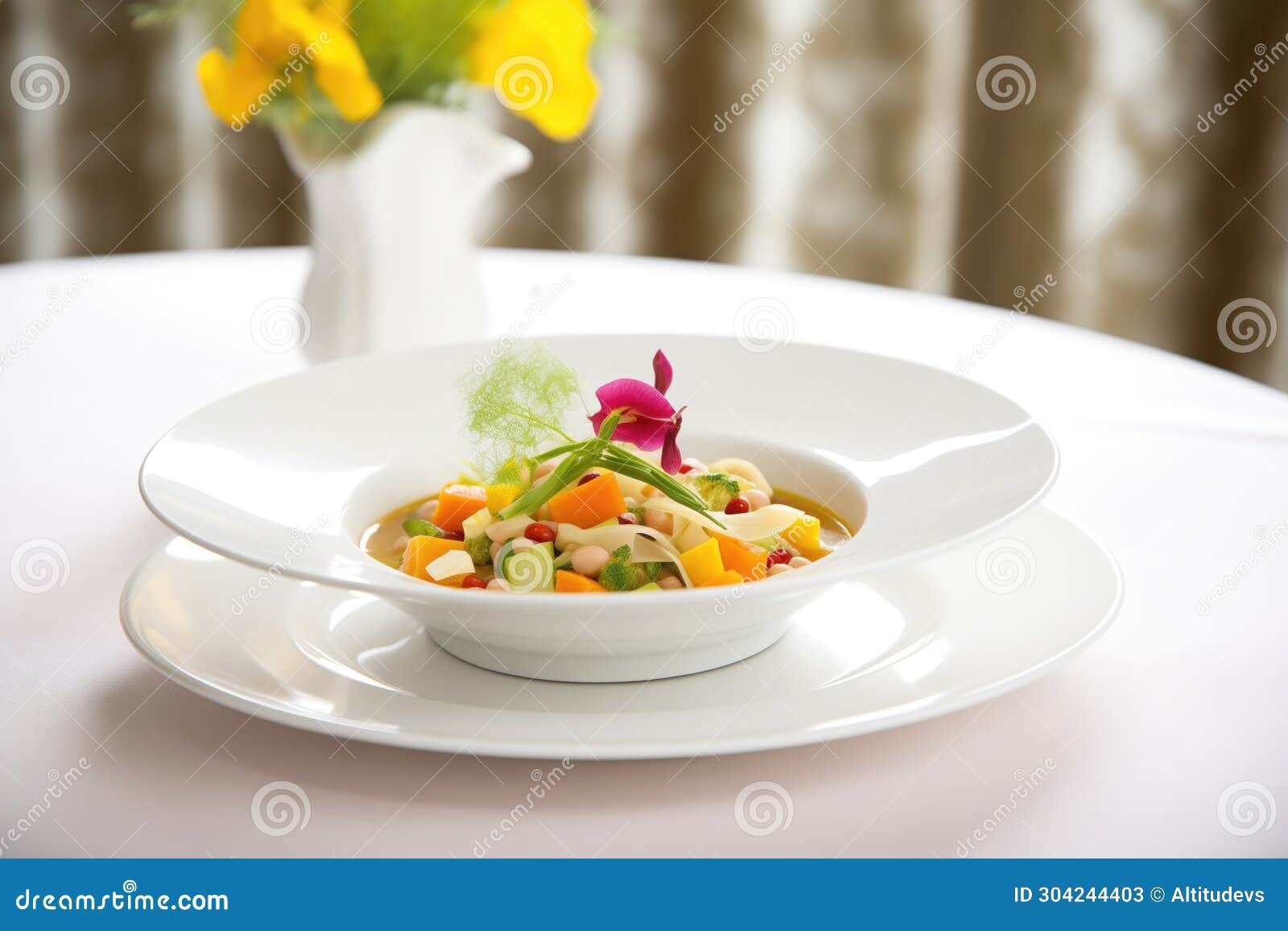 Elegant Plating of Minestrone, Fine Dining Restaurant Setting Stock ...