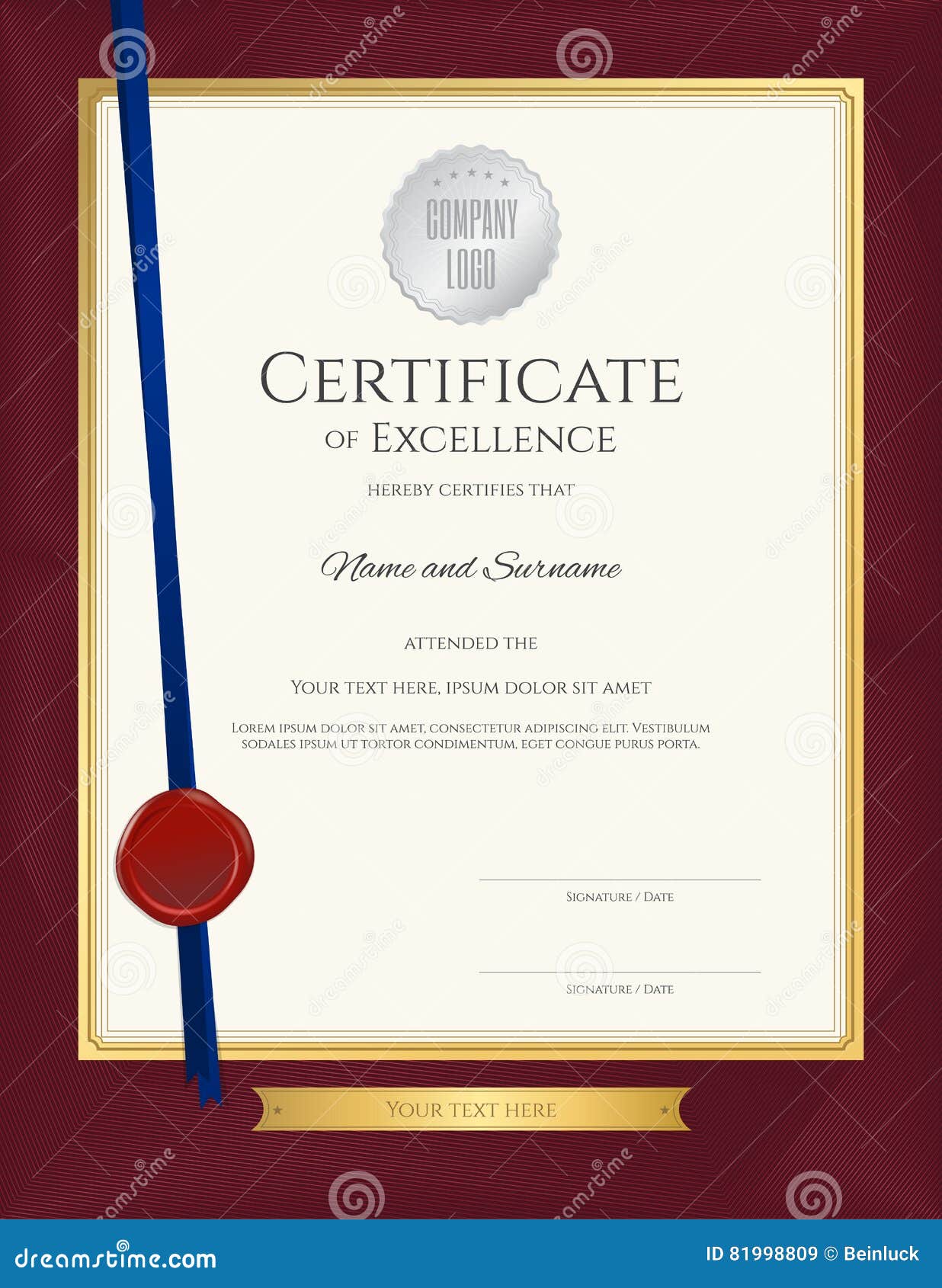 Elegant Portrait Certificate Template for Excellence, Achievement ... Elegant Portrait Certificate Template for Excellence, Achievement ...