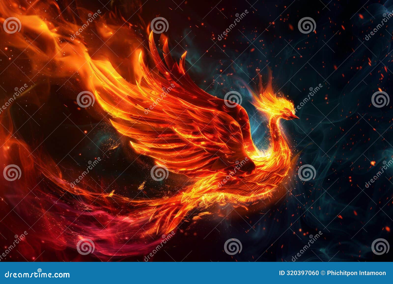 Elegant and Powerful Phoenix with Fire on Its Wings. a Bird with Wings ...