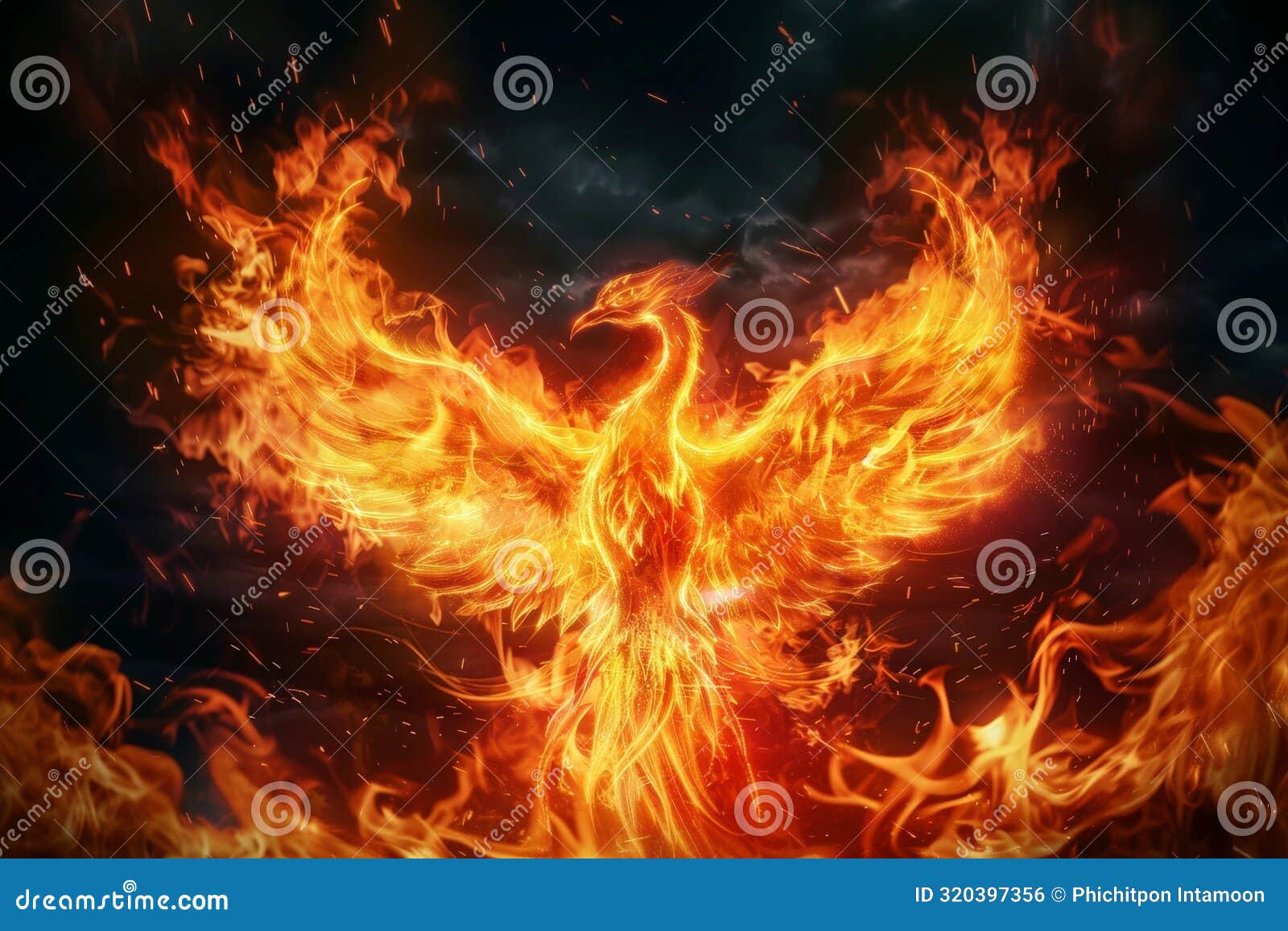 Elegant and Powerful Phoenix with Fire on Its Wings. a Bird with Wings ...