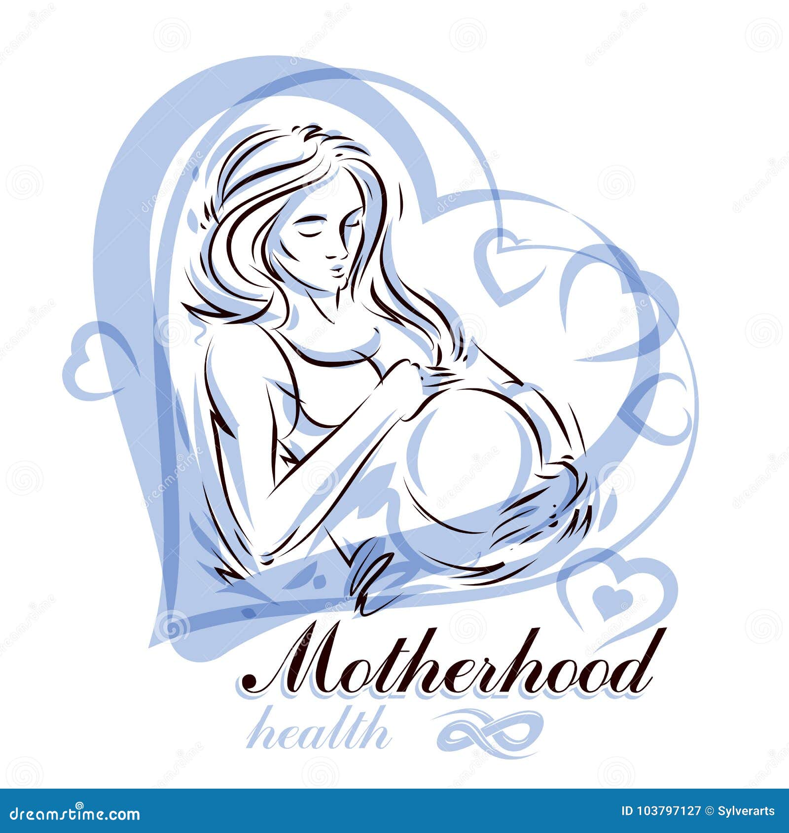Elegant Pregnant Woman Body Silhouette Drawing Vector Illustration Of